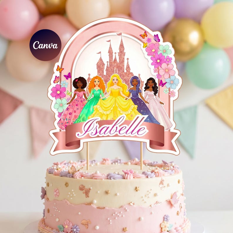 Princess Cake Topper Printable, Castle Party for Girls, Royal 1st ...