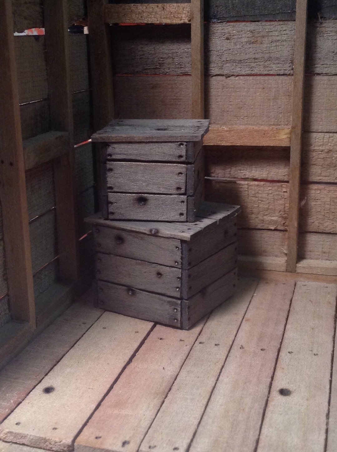 Miniature Crate Set (2) Rustic Wood Crate 1:12 Solid Wood Block Crates ...