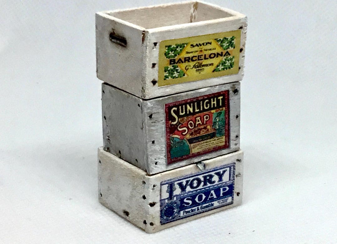 3 Miniature Soap Crates 1:12 Scale Handmade Whitewash Boxes With ...