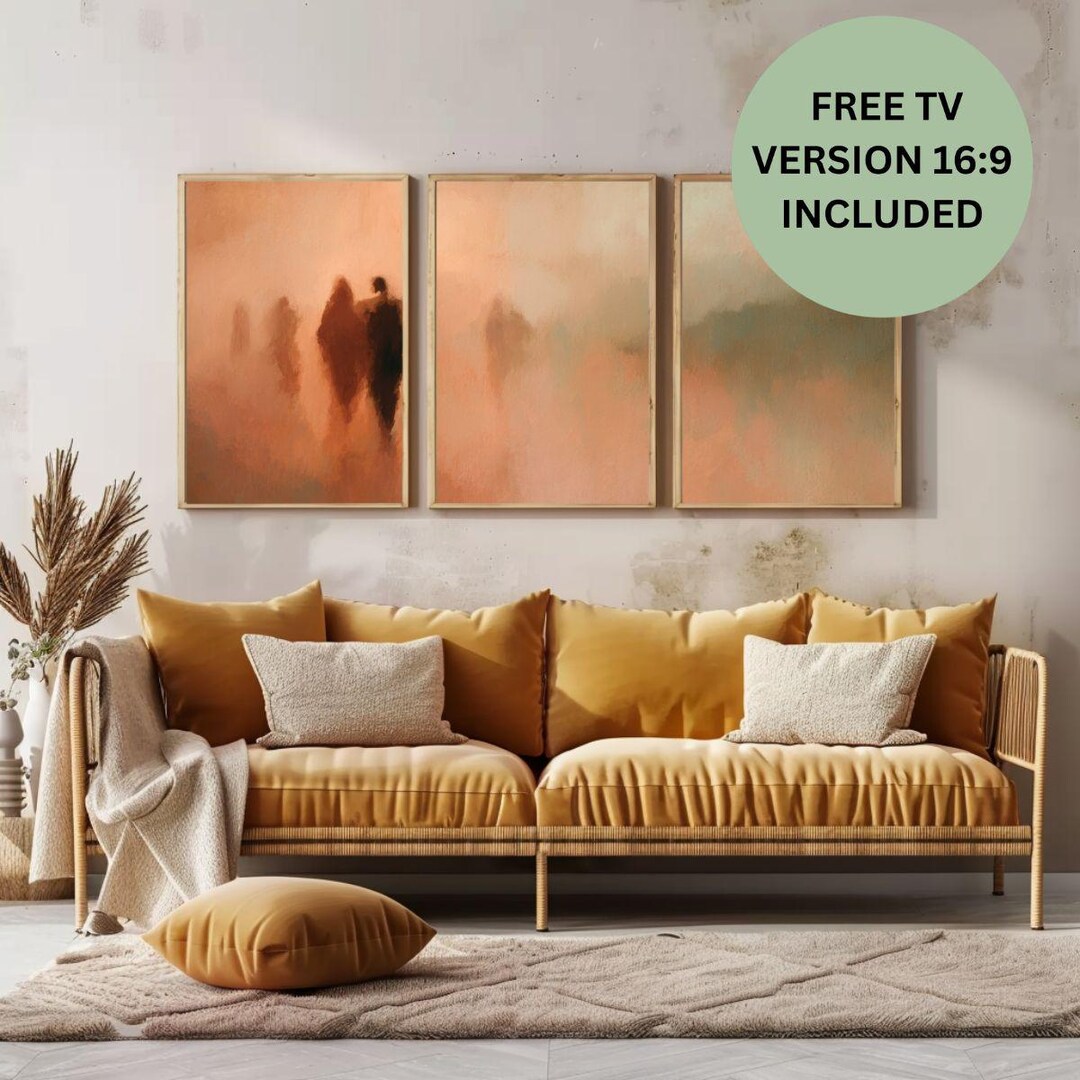 Terracotta Silhouette Couple Triptych, Earth Tone Wall Art Set of 3 ...