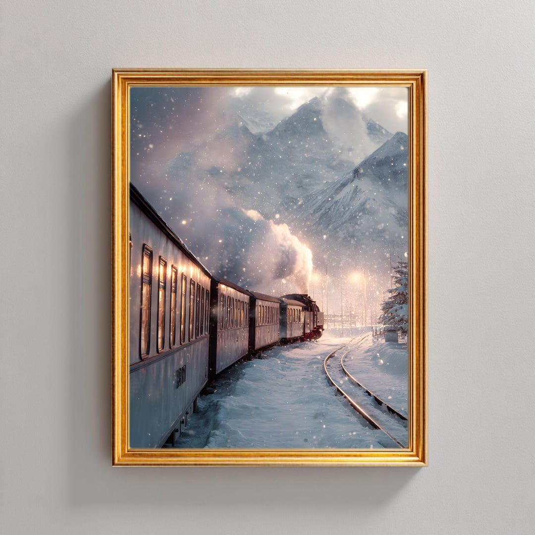 Vintage Christmas Train Art Print, Snowy Winter Steam Locomotive ...