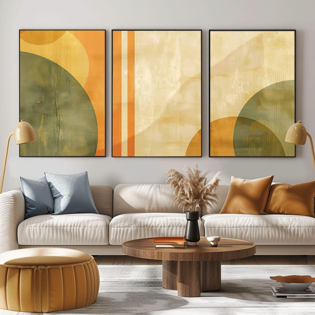 Warm Nordic Shapes Triptych, Scandi Wall Art Set of 3, Earthy ...