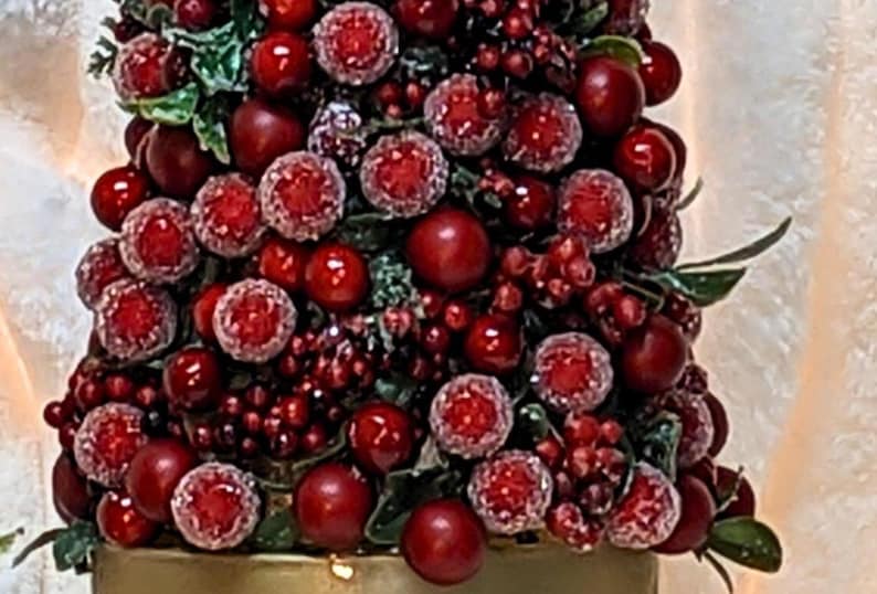 Faux Red Berries Topiary, Gold Terracotta Pot - Etsy