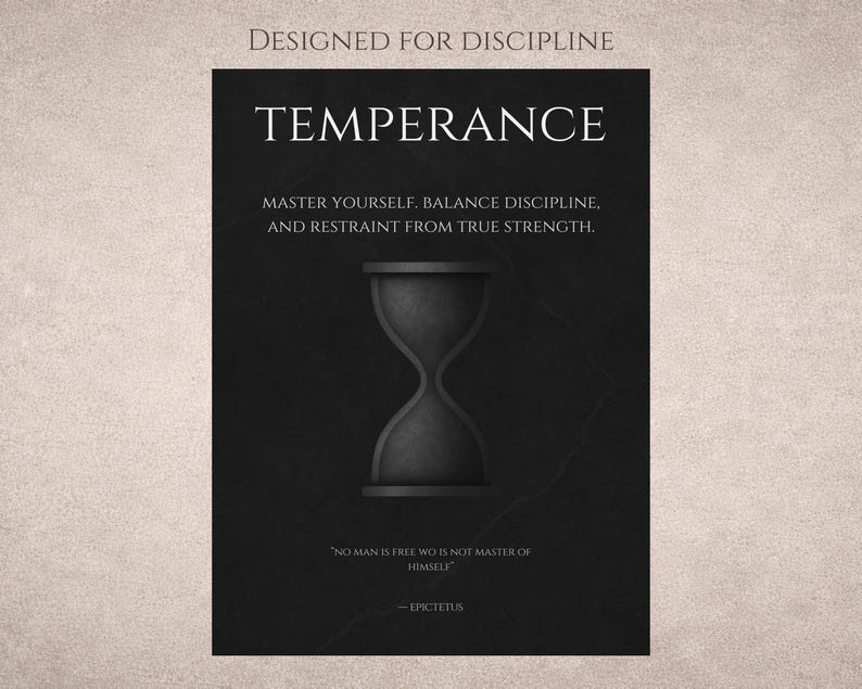 Temperance Stoic Poster | Minimalist Wall Art | Stoicism Definition ...