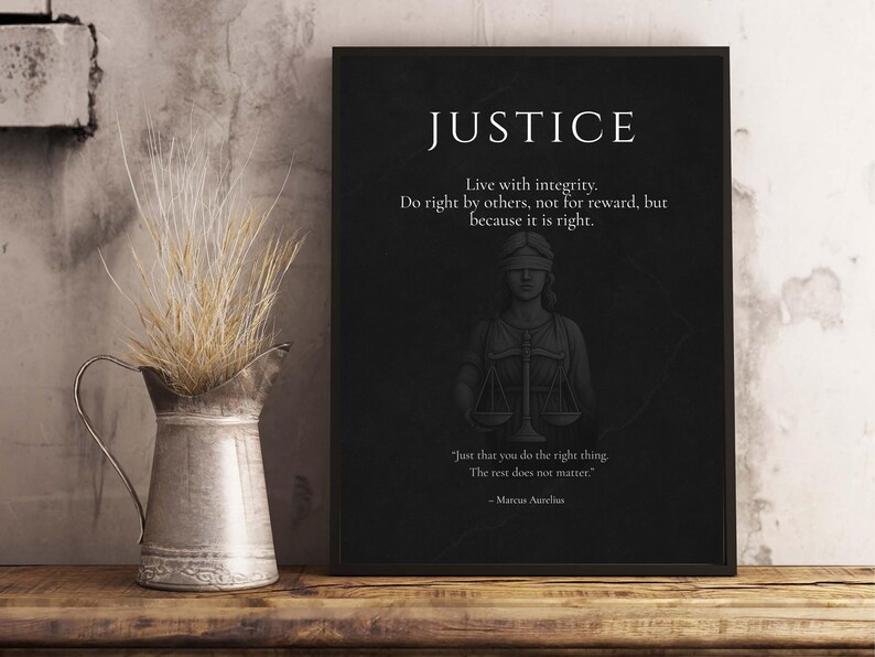 Justice Stoic Poster | Minimalist Wall Art | Self-discipline Definition ...
