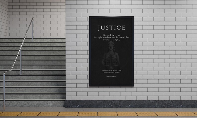 Justice Stoic Poster | Minimalist Wall Art | Self-discipline Definition ...