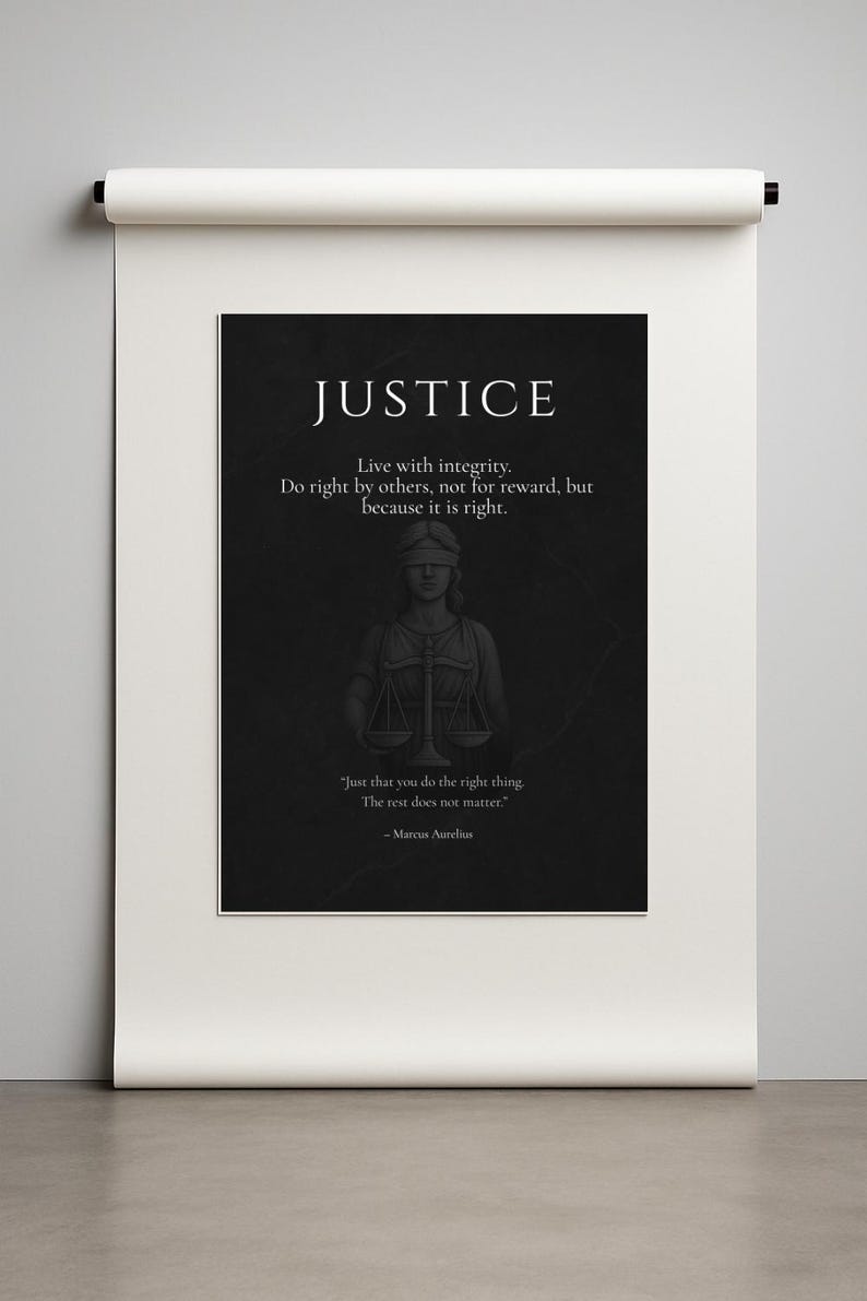 Justice Stoic Poster | Minimalist Wall Art | Self-discipline Definition ...