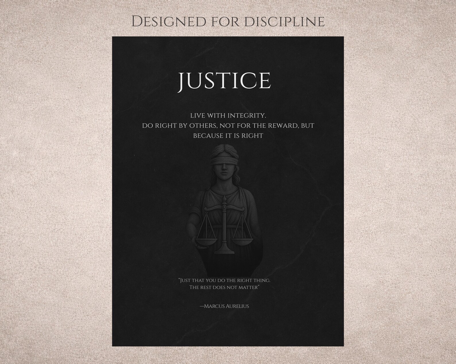 Justice Stoic Poster | Minimalist Wall Art | Self-discipline Definition ...