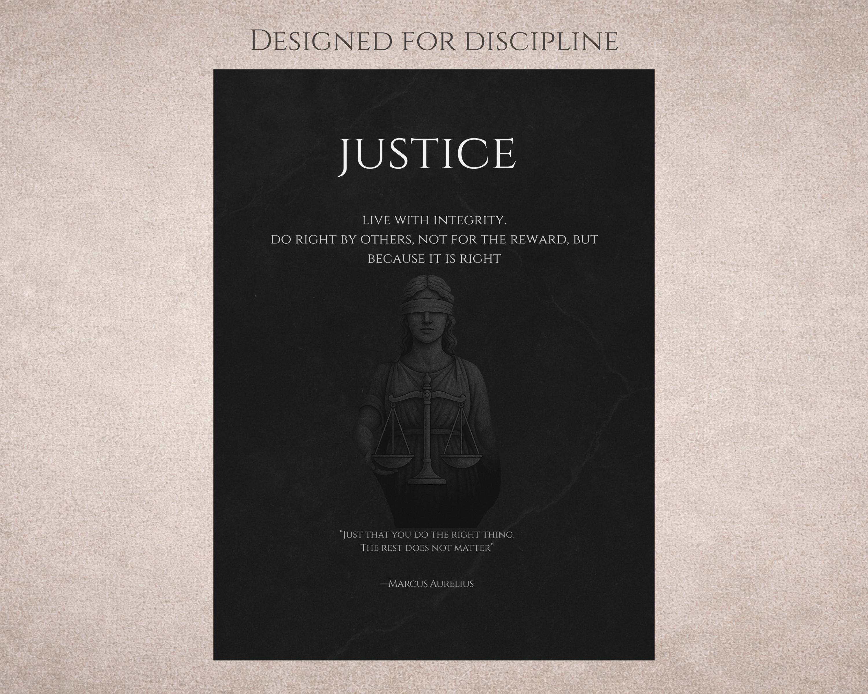 Justice Stoic Poster | Minimalist Wall Art | Self-discipline Definition ...
