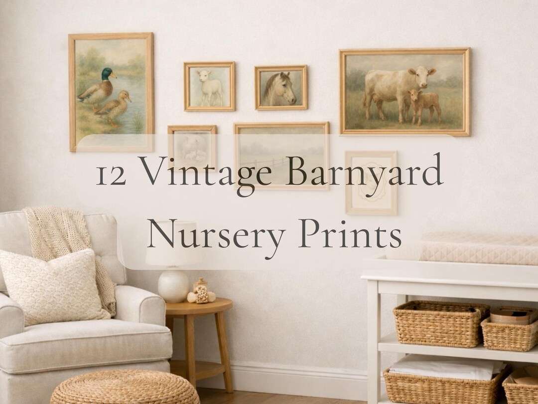 Vintage Barnyard Nursery Wall Art Set – Farm Animal Printable Artwork ...