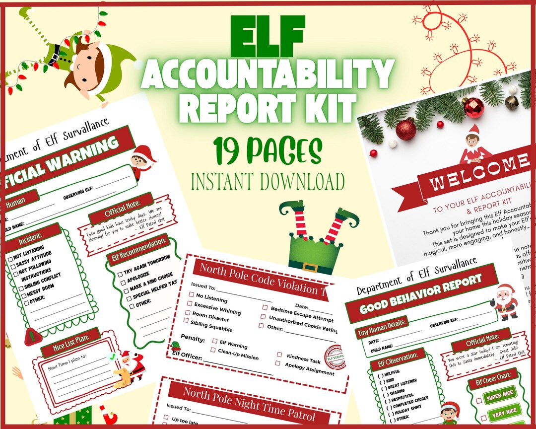 Elf Accountability Kit • Behavior Reports • Elf Tickets • Bedtime ...