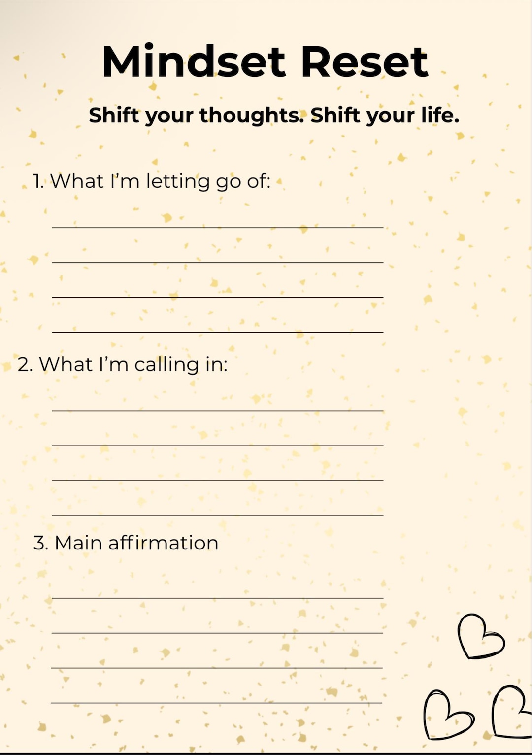 Mindset Reset Printable | Self Reflection Worksheet | Manifestation ...
