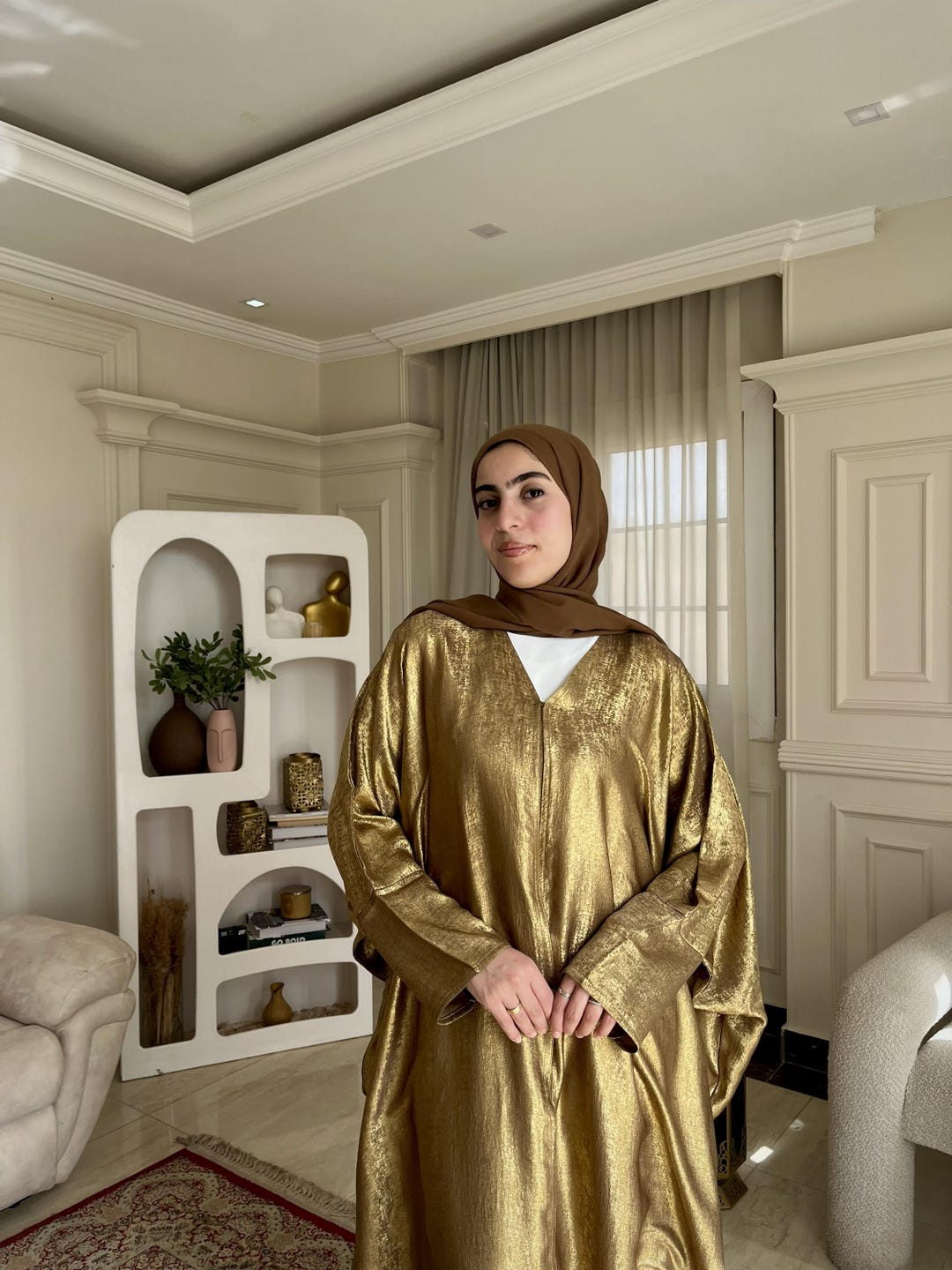 Luxury Modest Abaya Set| Dahabyia Gold Shimmer Butterfly | Ramadan Eid ...
