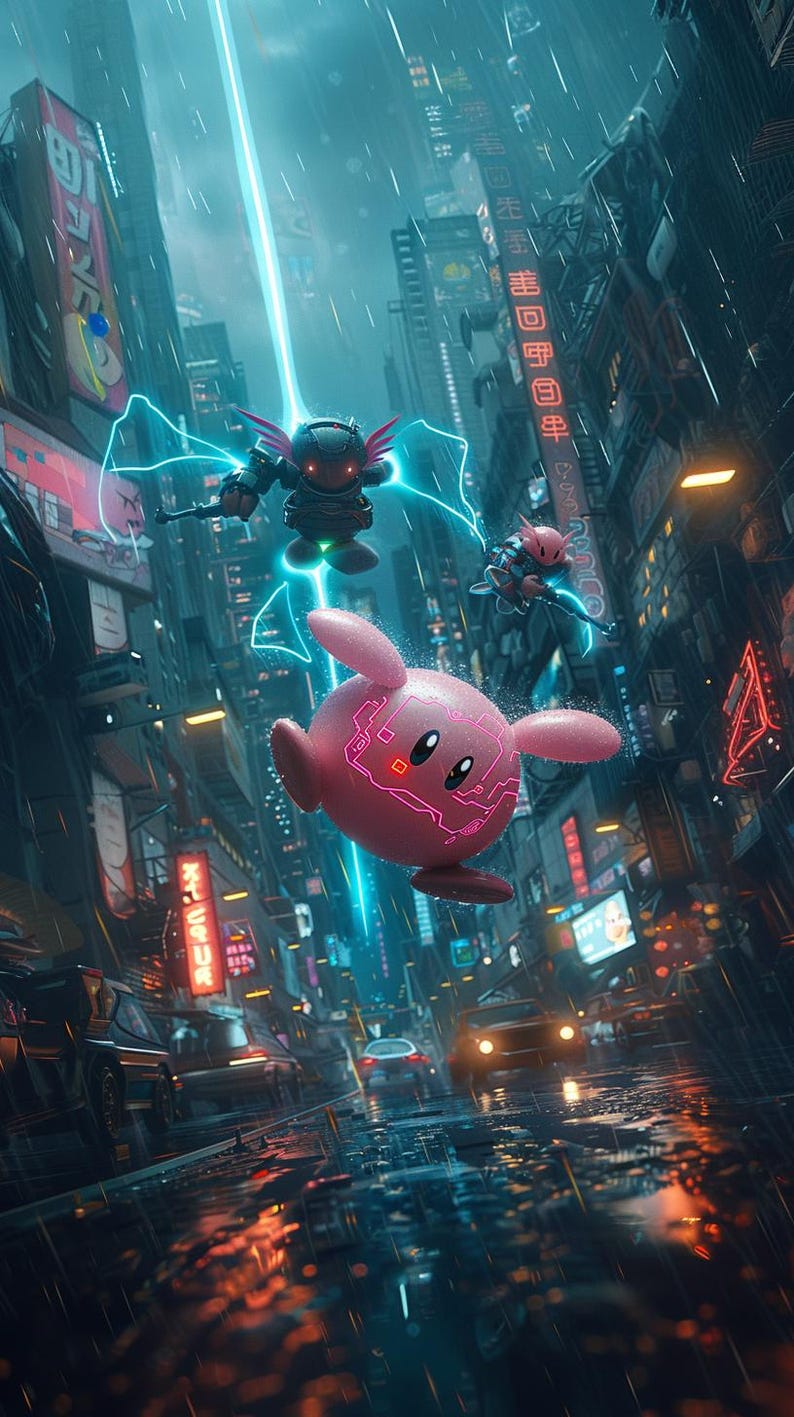 Kirby Air Riders Neon 5-pack | 4K Vertical Cyberpunk Wallpapers - Etsy