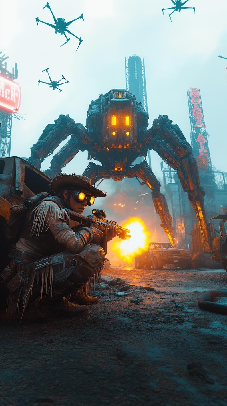 ARC Raiders Cowboy Firefight Mobile Wallpaper Pack - Raider Vs Mech ...