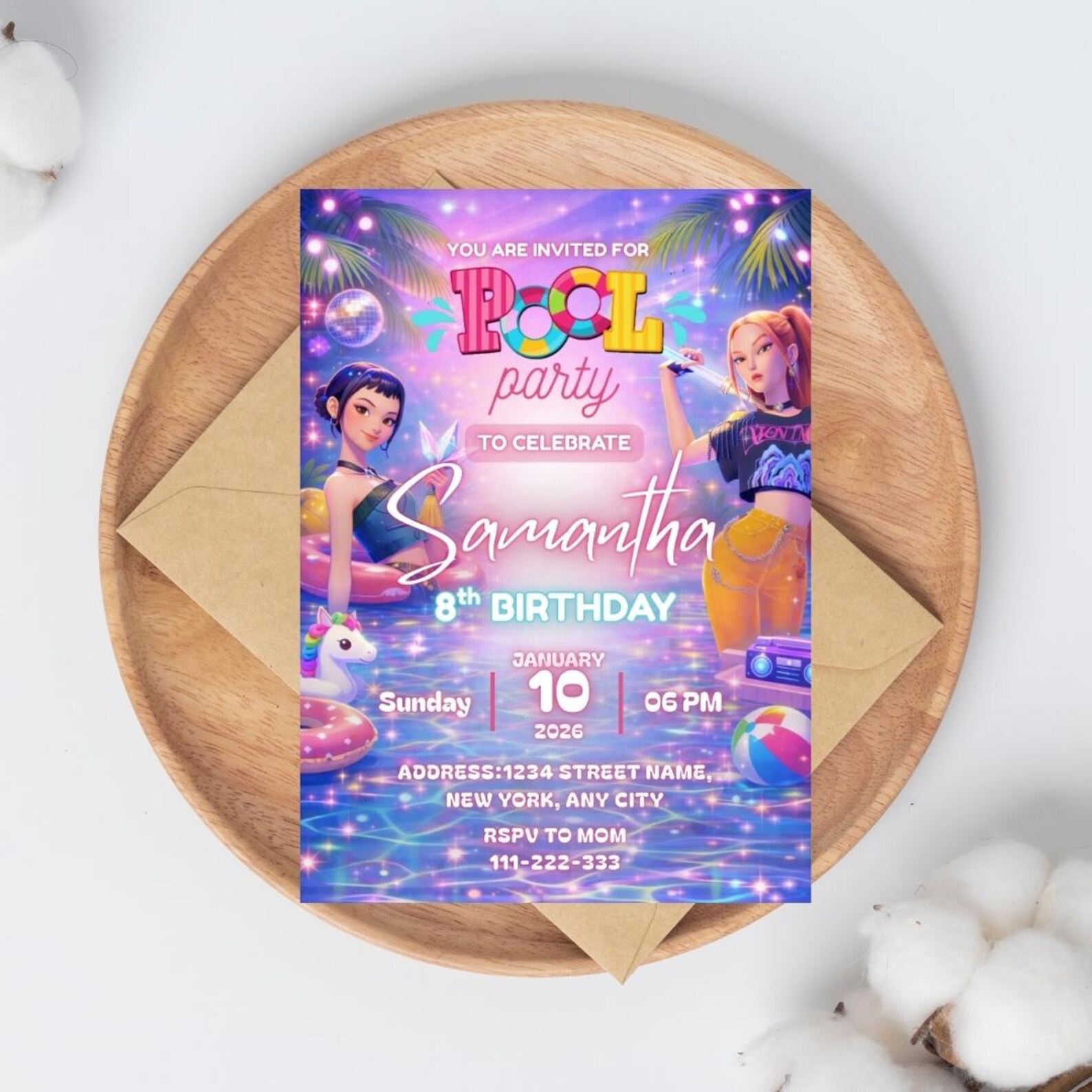 Kpop Demon Hunter Pool Party Invitation | Editable Canva Template ...