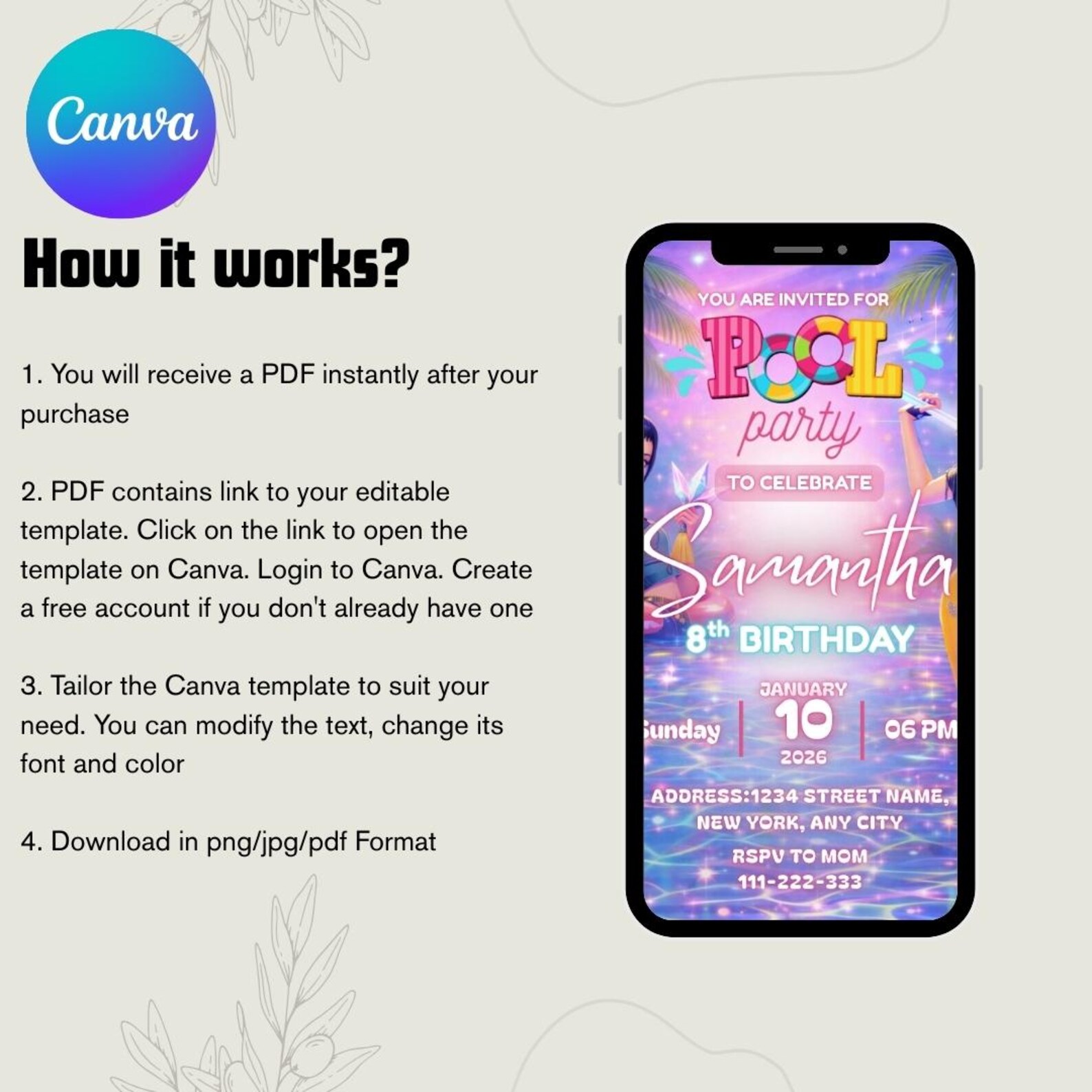 Kpop Demon Hunter Pool Party Invitation | Editable Canva Template ...