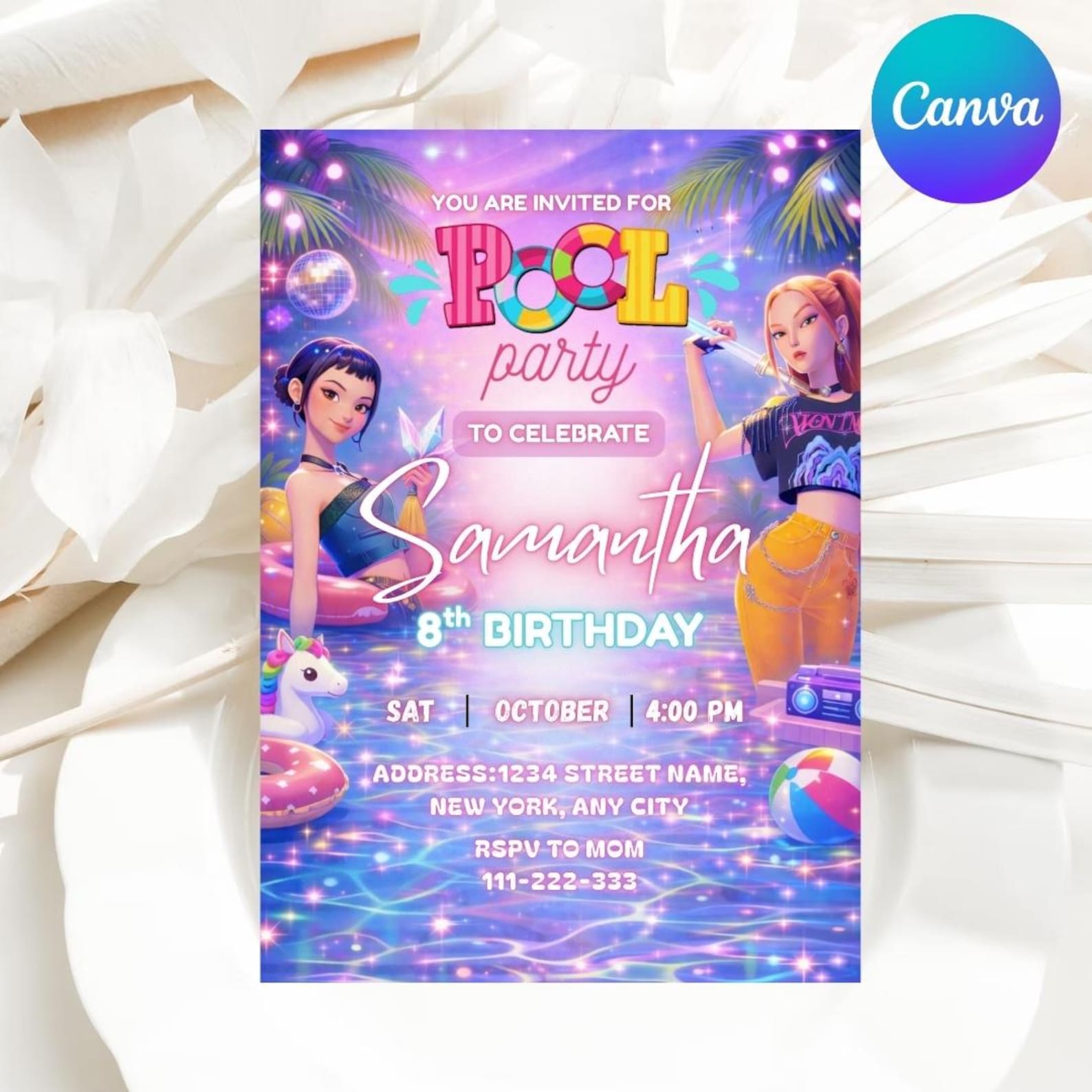 Kpop Demon Hunter Pool Party Invitation | Editable Canva Template ...