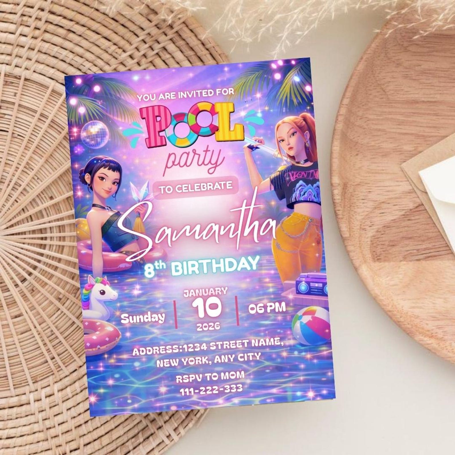 Kpop Demon Hunter Pool Party Invitation | Editable Canva Template ...