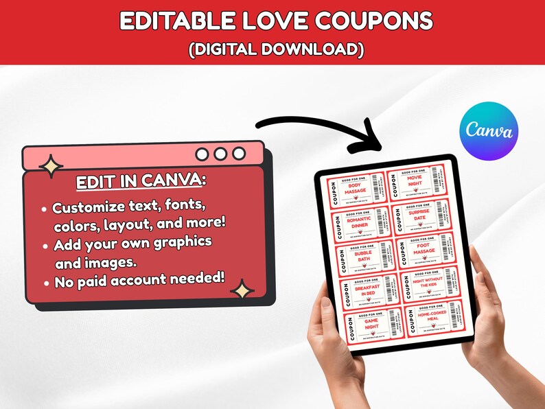 Editable Love Coupons Canva Template, Printable Coupon Book, Last ...