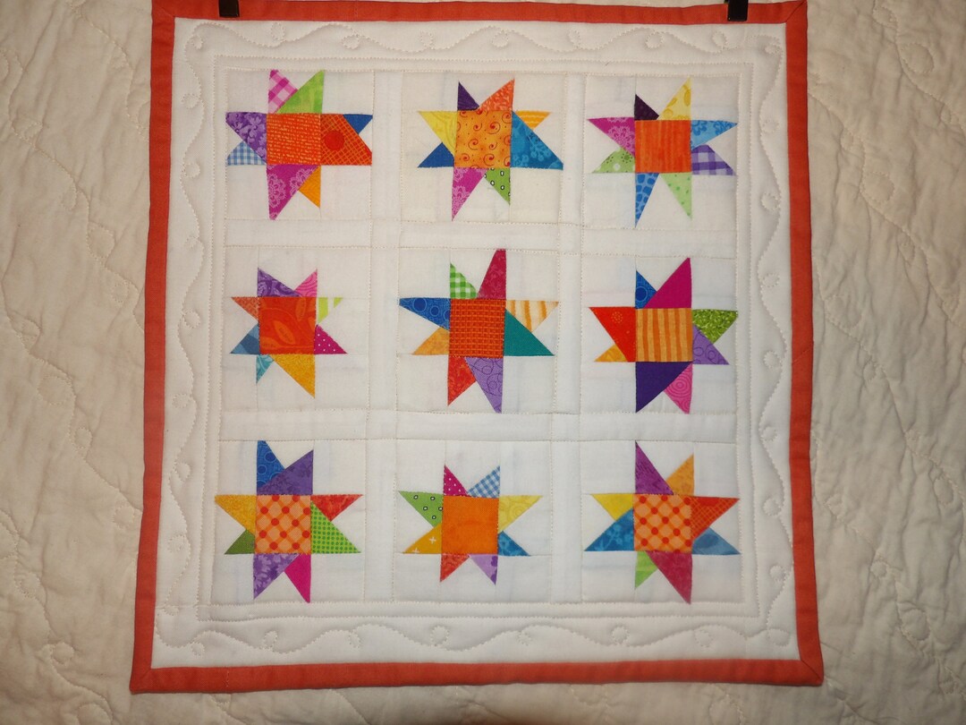 Wonky Rainbow STARS mat 1 Mini Quilt Table Topper or Wall - Etsy
