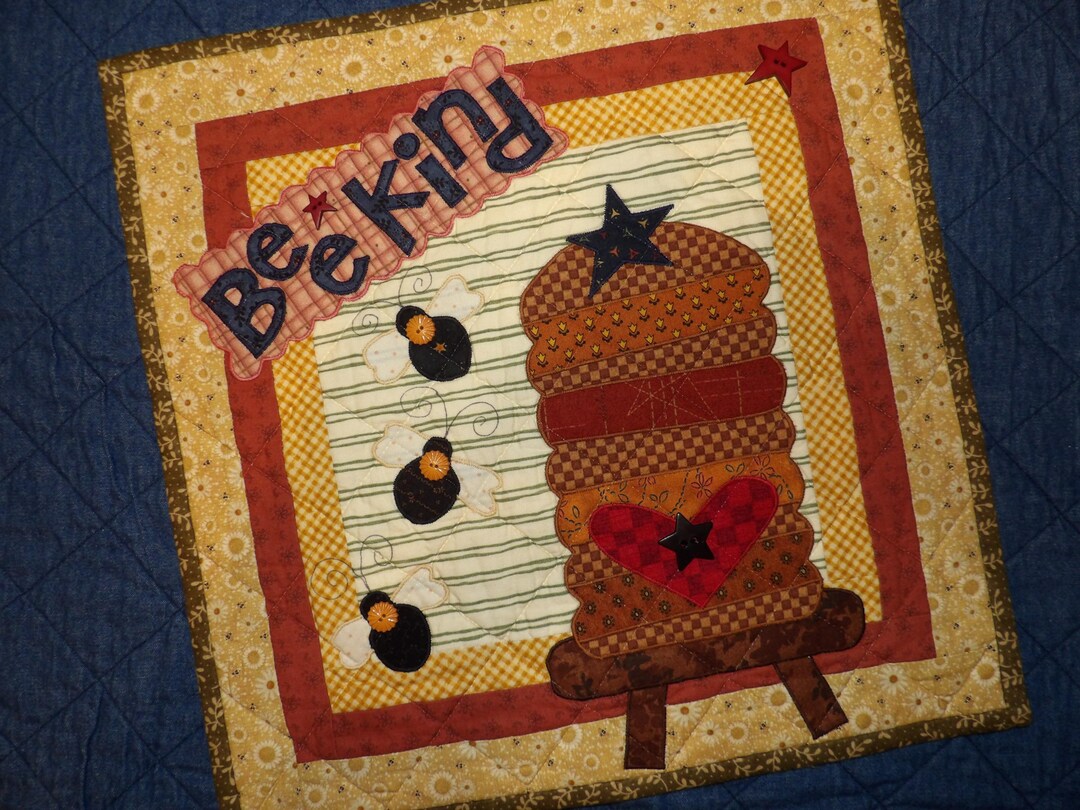 BEE KIND Beehive Bees Stars Quilt Country Scrappy Patchwork Prim ...