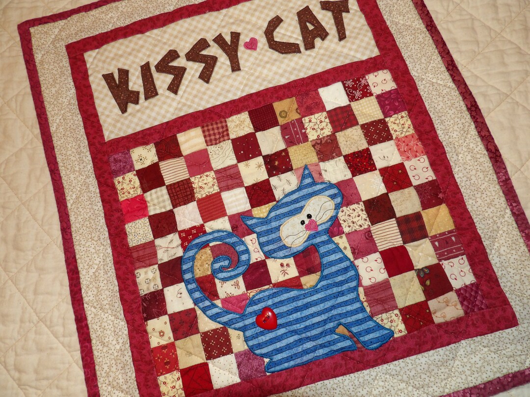 Valentine KISSY-CAT Kitty Country Farmhouse Primitive Small Quilt Table ...