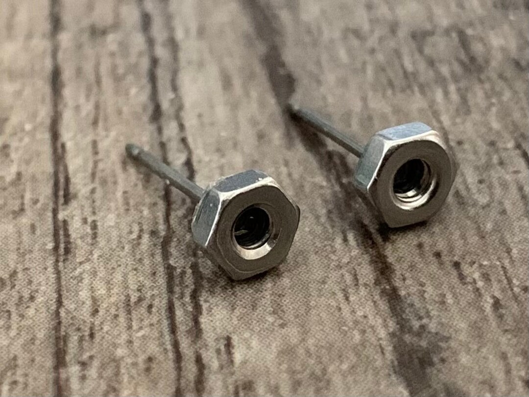 Industrial Chic Hardware Tiny Small Hex Nut Stud Earrings Set on ...