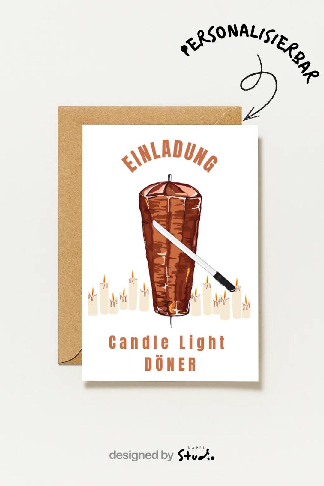 Funny Doner Kebab Invitation Greeting Card “candle Light Doner Kebab ...