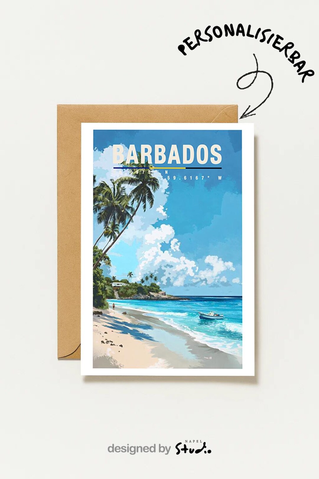 Barbados Greeting Card With Palm-fringed Beach and Turquoise Sea ...