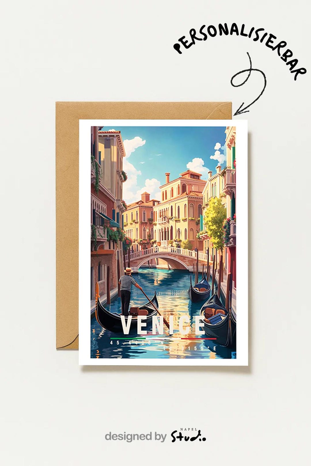 Venice Greeting Card With Gondola & Romantic Canal | Venice Italy ...