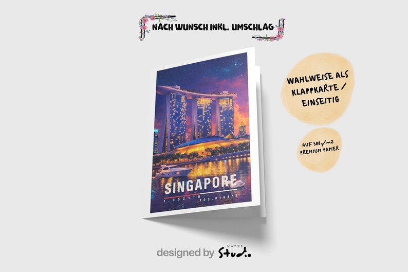 Singapore Greeting Card at Night | Modern Travel Greeting Card With ...