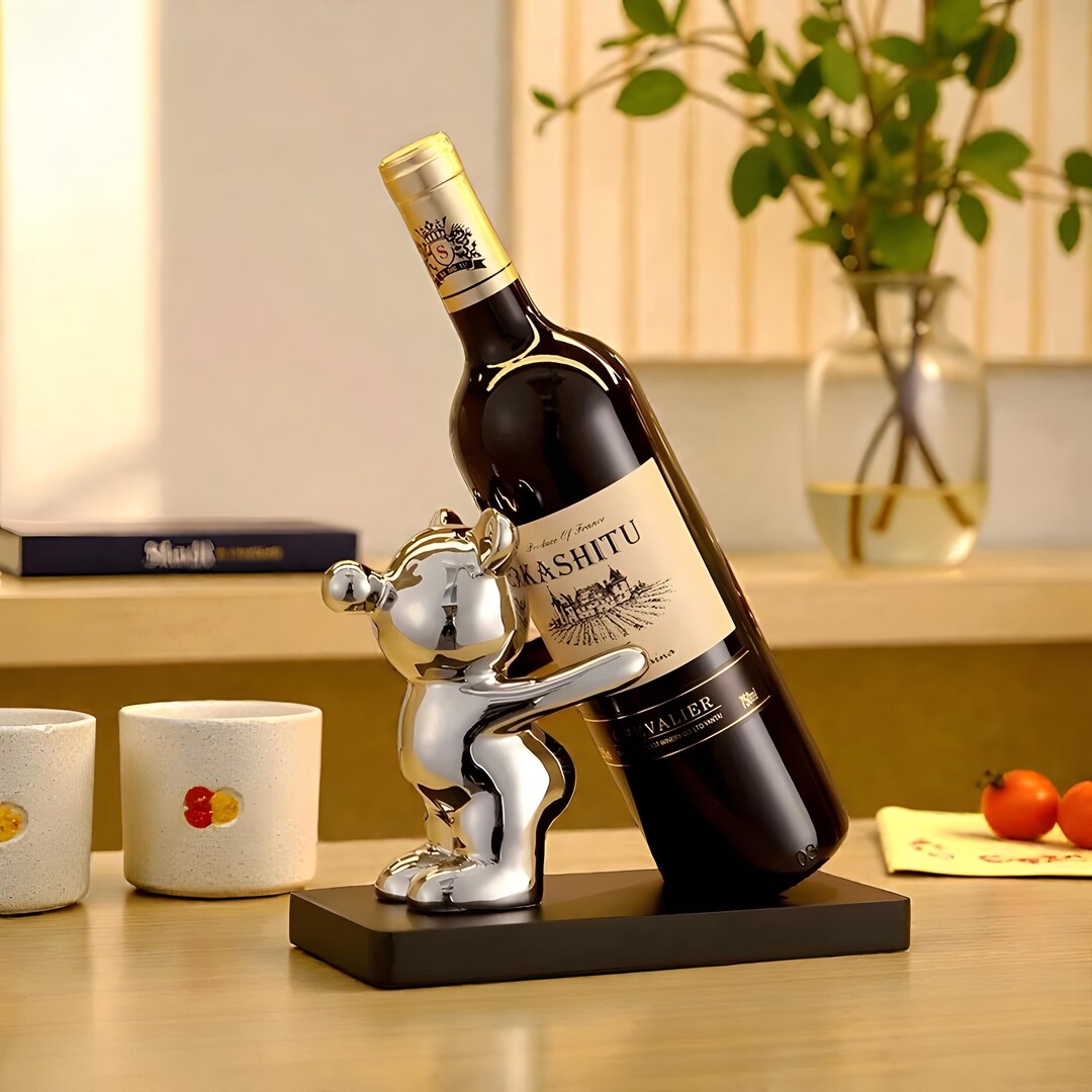 Ceramic Teddy Bear Wine Rack Luxurious Modern Gift Accent for Home Bar ...