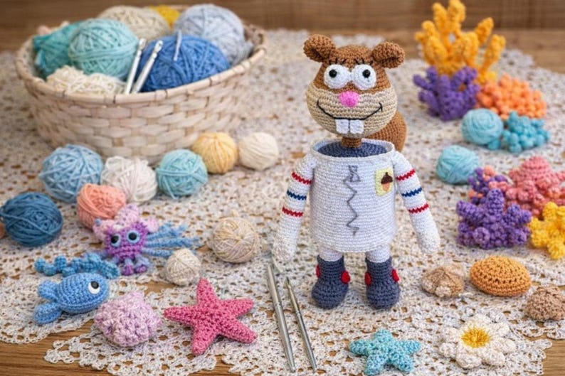 Sandy Cheeks Crochet Pattern – Texas Squirrel Amigurumi Spongebob ...