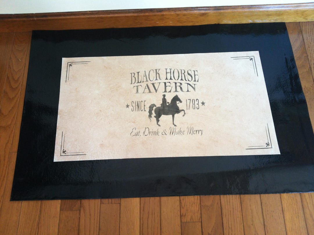 Hand Painted Floor Cloth Historic Primitive Reproduction Black Horse ...
