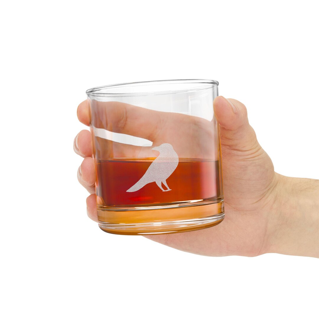 Raven Silhouette Engraved Whiskey Glass 10.5oz | Modern Barware With ...