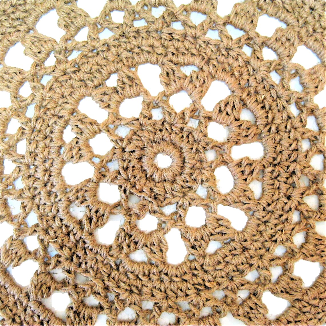 Round Crochet Jute Rug Openwork Natural Fiber Rustic Decor - Etsy