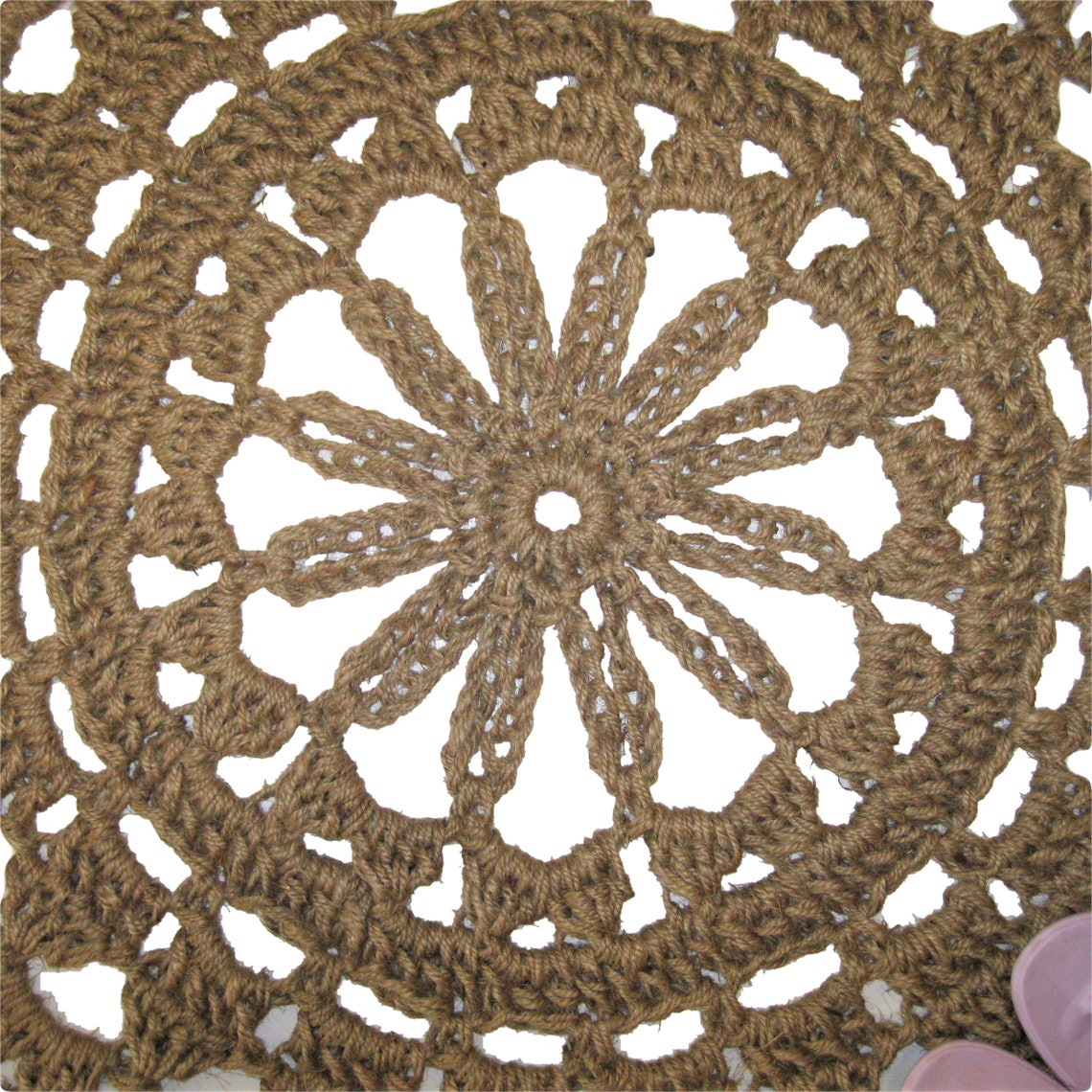 Round Crochet Jute Rug Natural Fiber Mat Scalloped Edging - Etsy