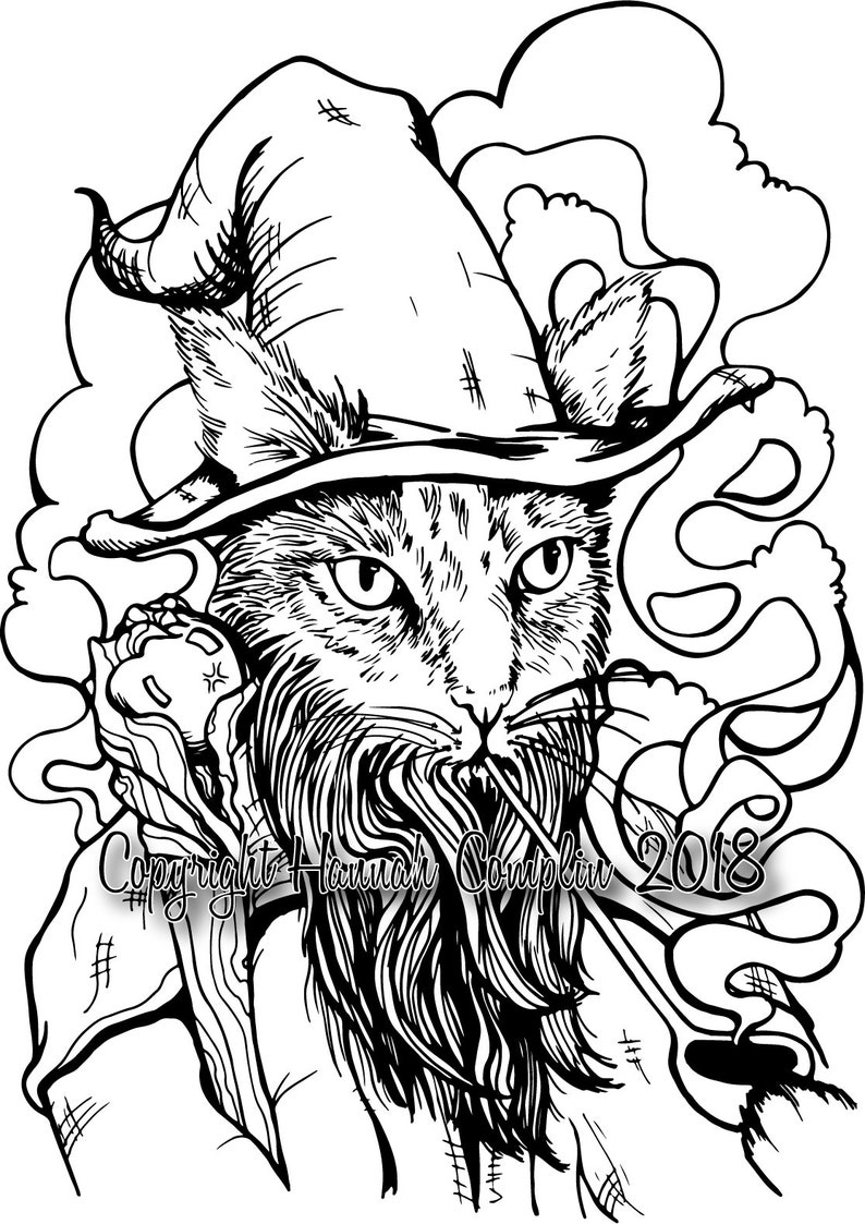 Cat Coloring Page Wizard Cat by Hannah Complin PDF Download + 1 Extra ...