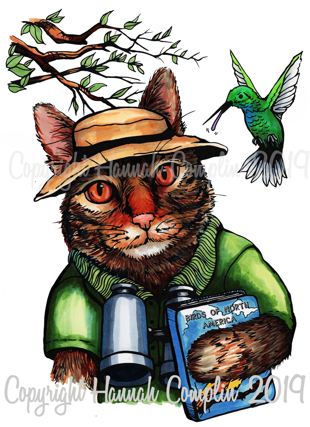 Bob the Birdwatcher Cat Digital Print, Cat Drawing, Cat Wall Art, Pop ...