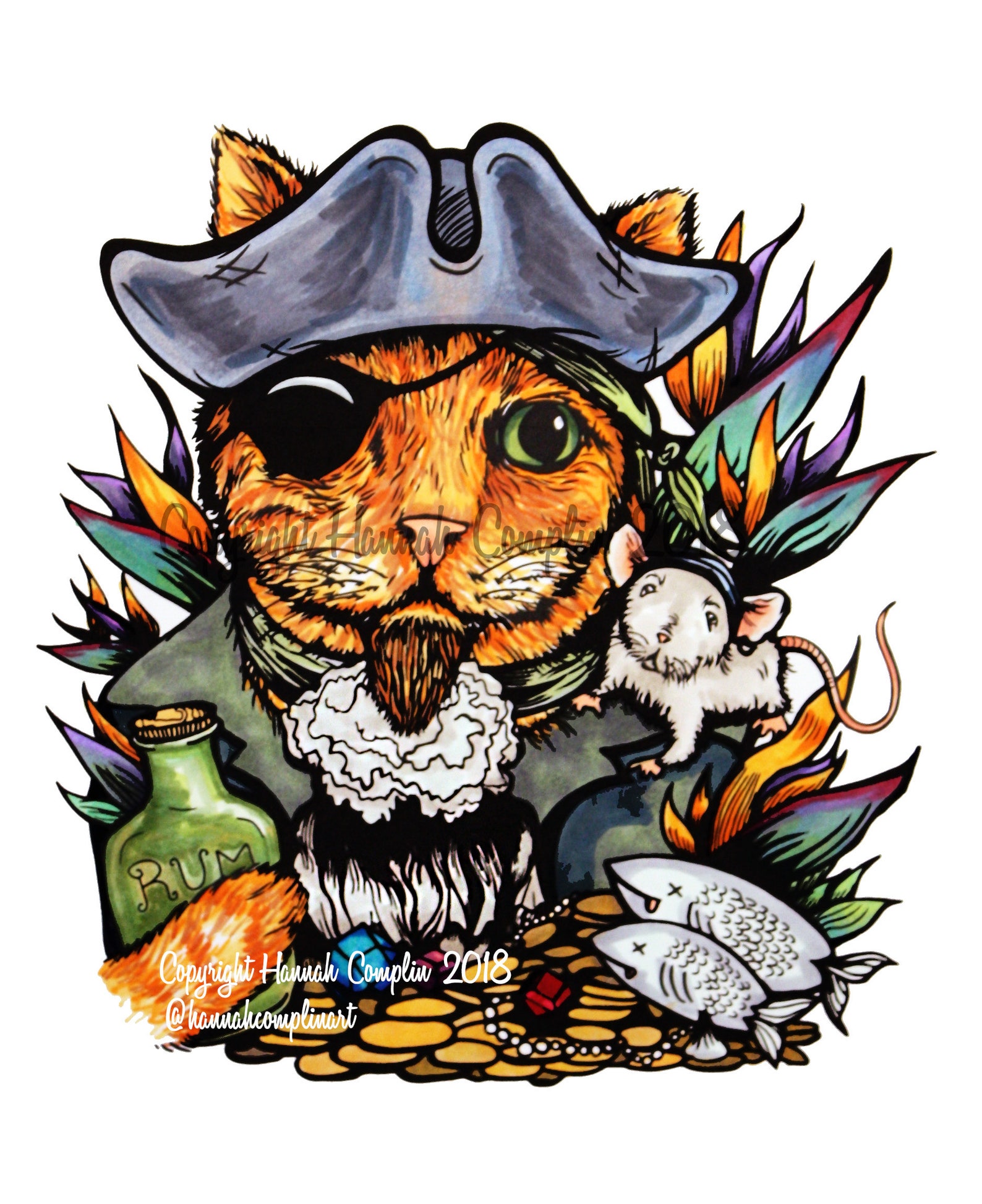 Pirate Singer Cat Digital Print, Cat Drawing, Cat Wall Art, Pop Art ...