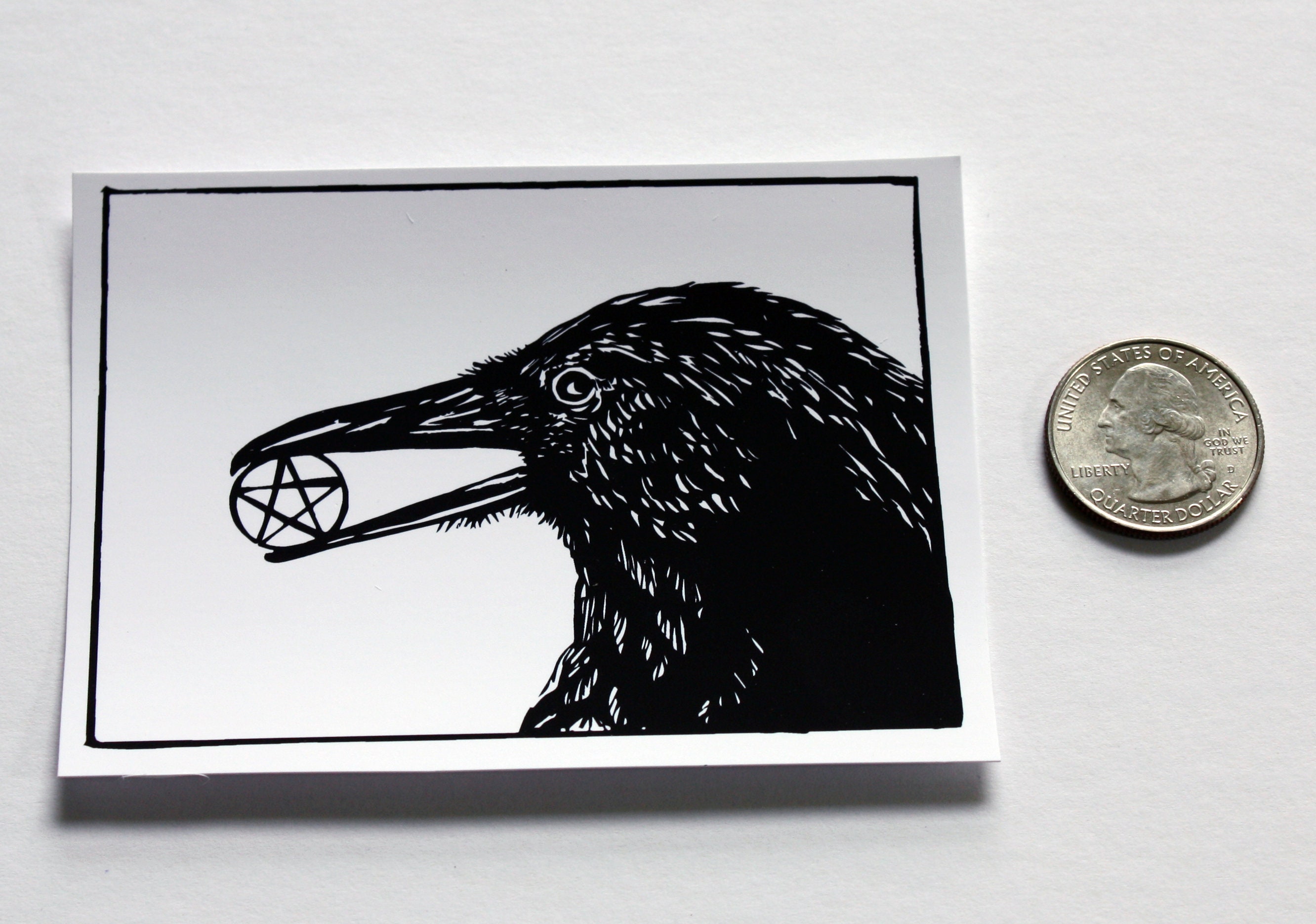 Raven and Pentacle Sticker Pagan Drawing Ink Black and White - Etsy