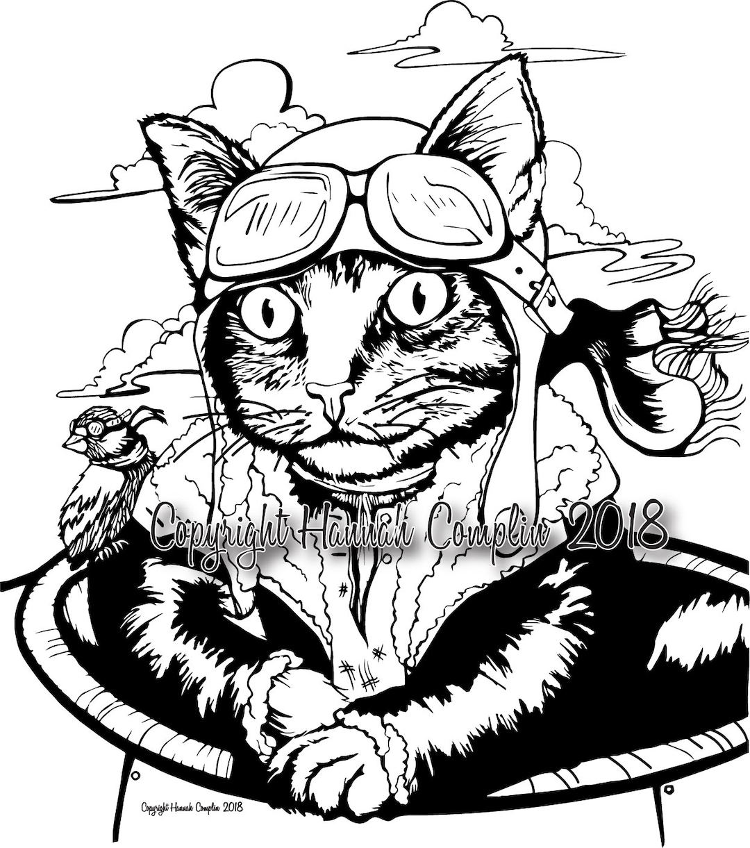 Pilot Cat Coloring Page by Hannah Complin PDF Download + 1 Extra Free ...