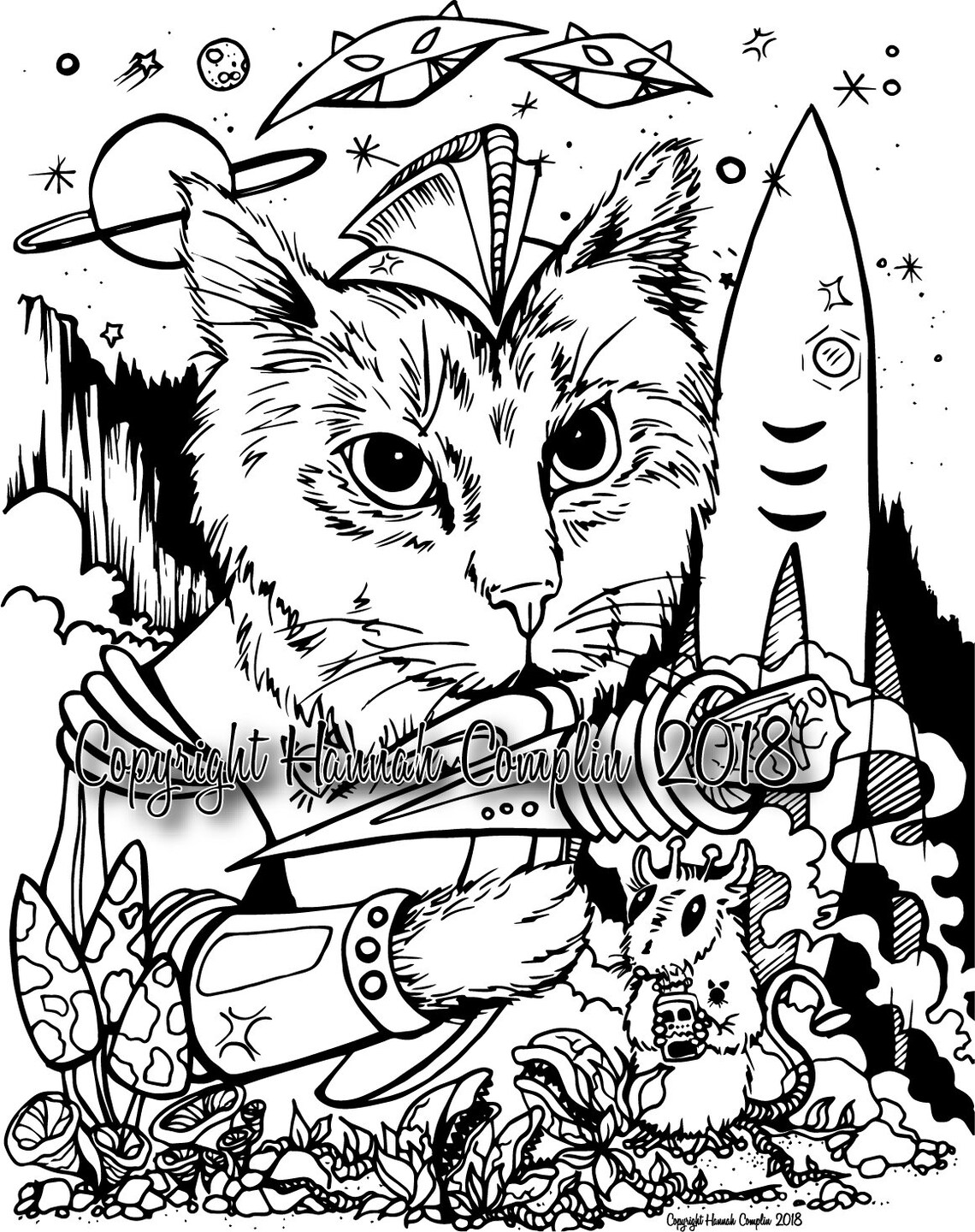 Space Cat Coloring Page by Hannah Complin PDF Download + 1 Extra Free ...