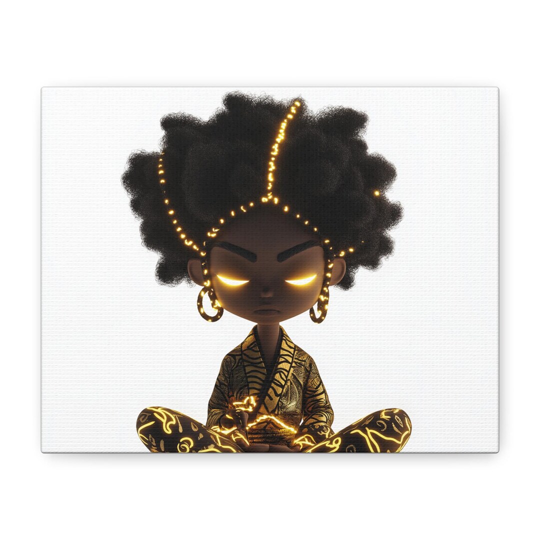 Afro Glow Meditation: Chibi Art Canvas - Afrocentric Zen With Radiant ...
