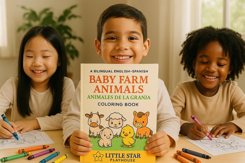 Bilingual Baby Farm Animals Coloring Book – English & Spanish (digital ...