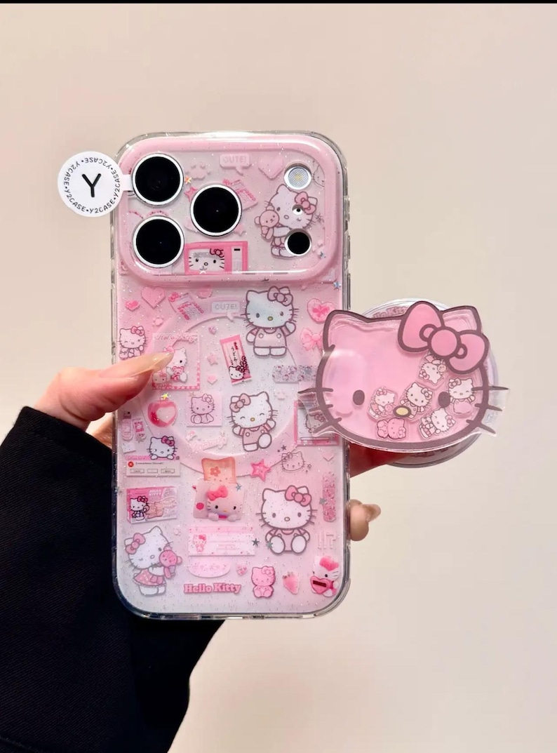 Kawaii Hello Kitty Magsafe Case With Shaker Grip Charm, Cute Pink Y2K ...