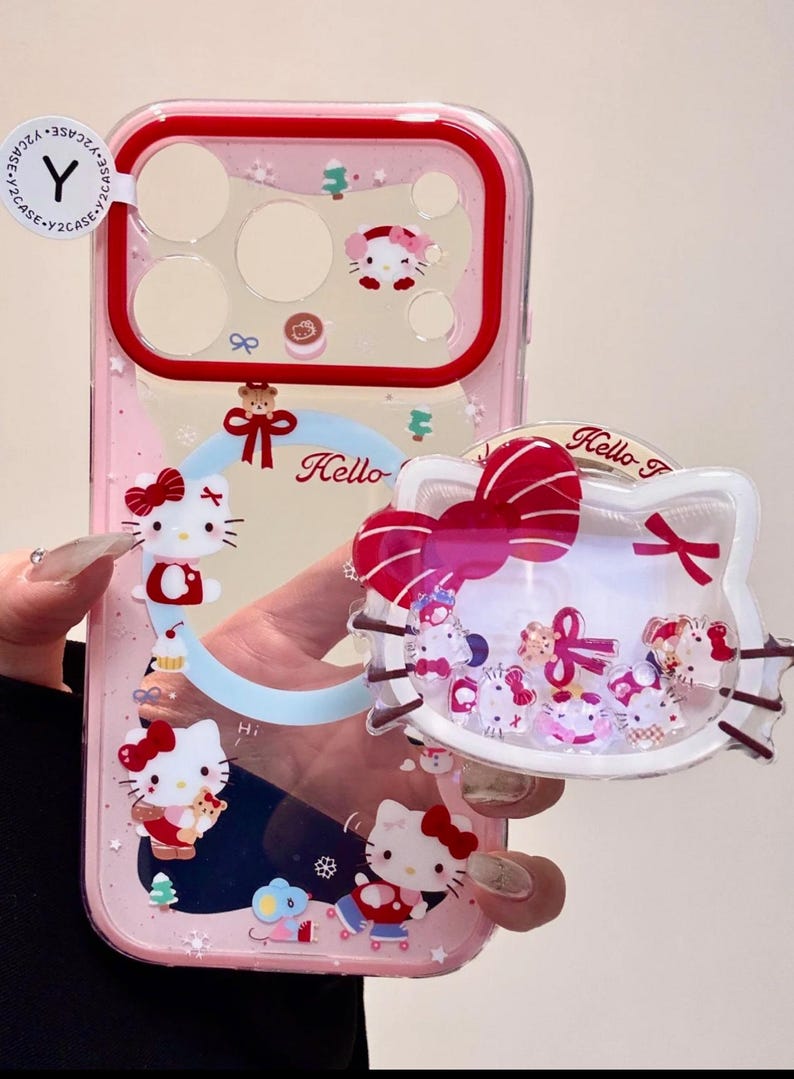 Cute Winter Hello Kitty Shaker Case, Glitter Snow Mirror Cover iPhone ...