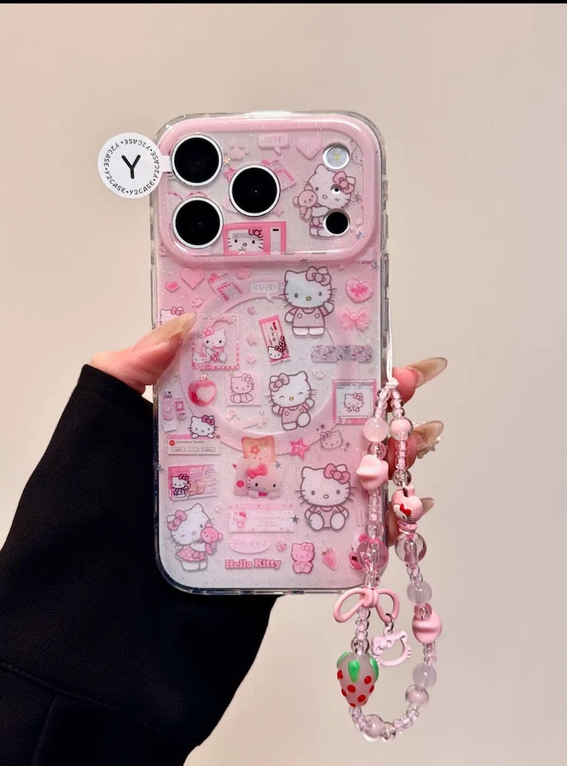 Kawaii Hello Kitty Magsafe Case With Shaker Grip Charm, Cute Pink Y2K ...