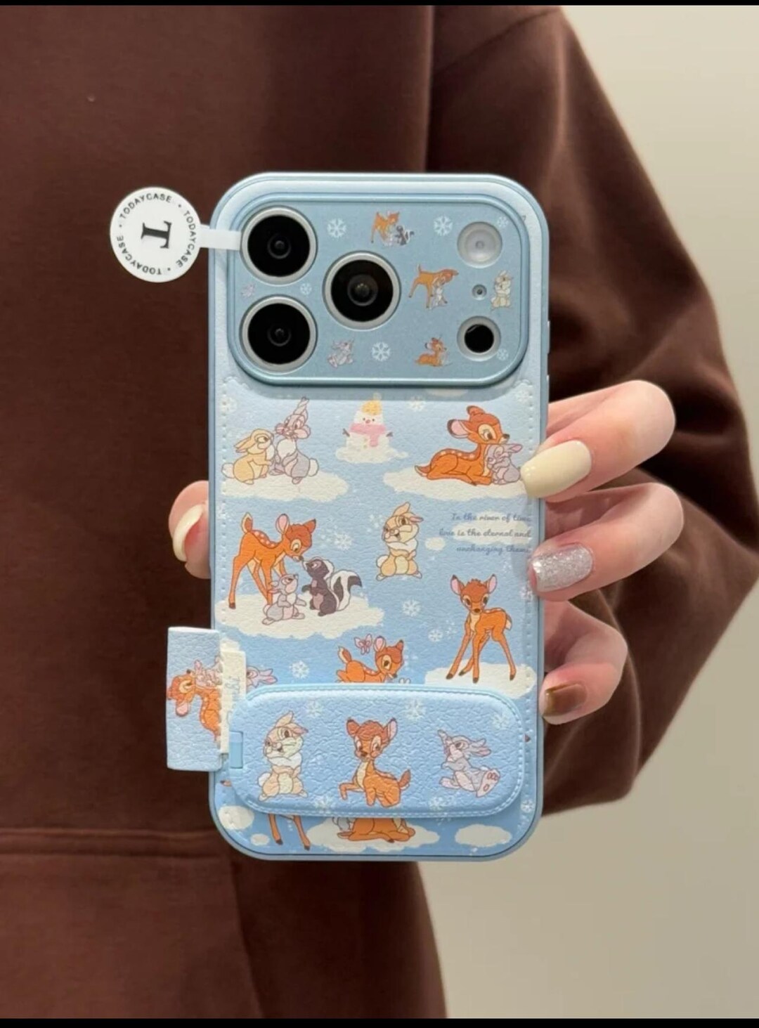 Cute Bambi & Thumper Leather Case With Mirror Stand, Kawaii Blue Deer ...